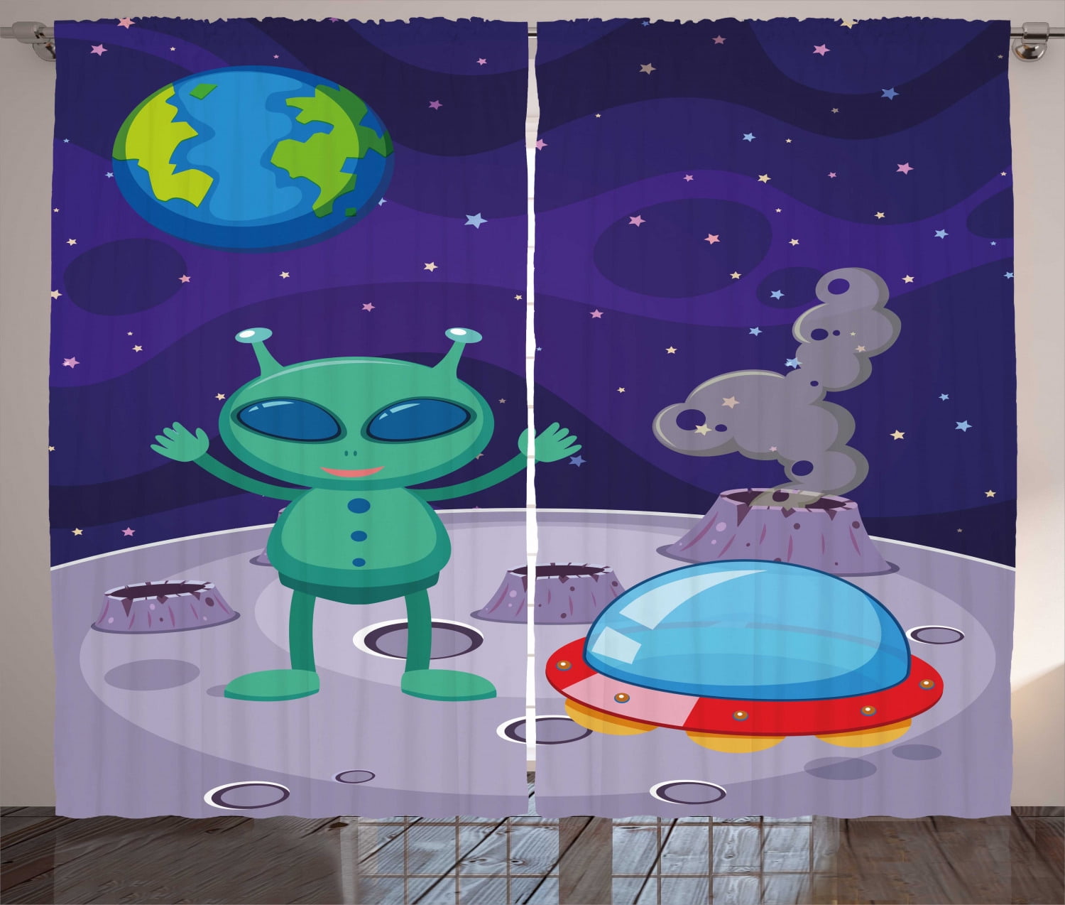 Ambesonne Alien Curtains 2 Panel Set, Vertical Shot Space Setting, 108 ...