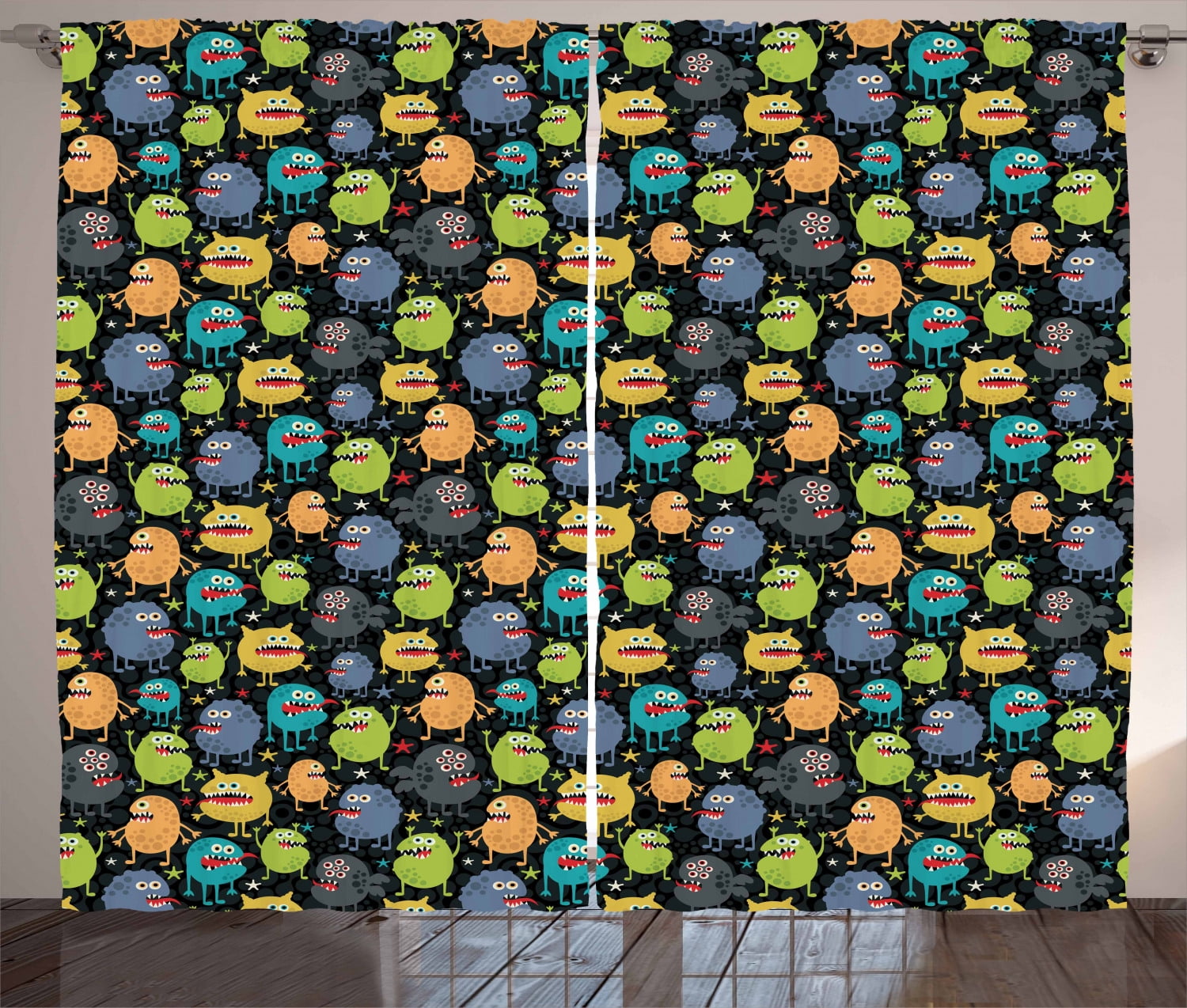 Alien Curtains 2 Panels Set, Cute Funny Characters Cartoon Style ...