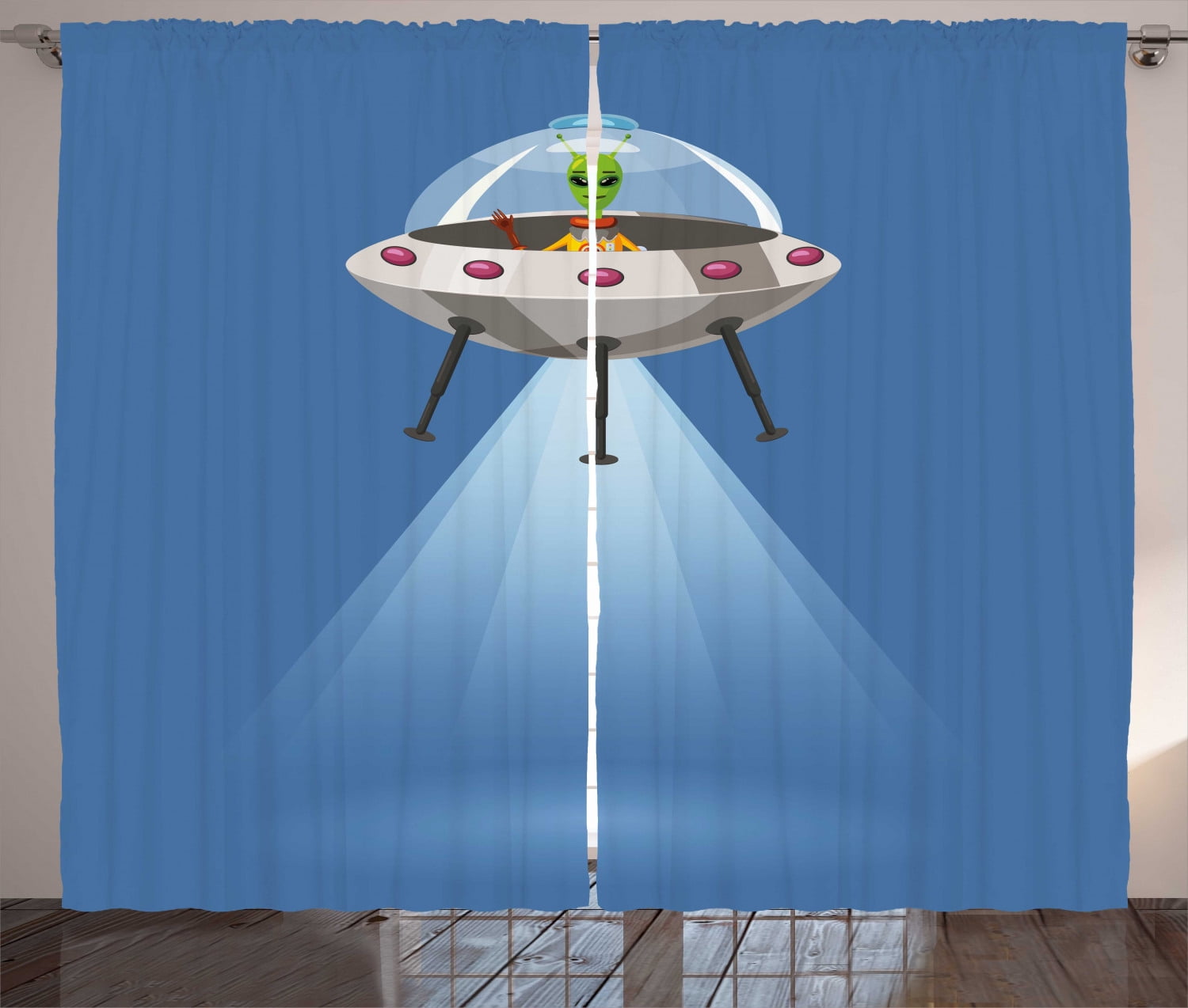 Ambesonne Alien Curtains 2 Panel Set, Spaceship Extraterrestrial, 108 ...