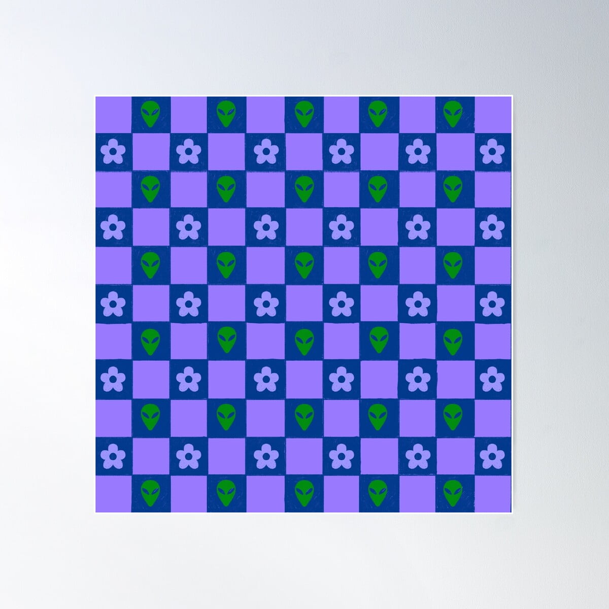 Alien Daisy Checkerboard Pattern Poster Wall Art, Modern Wall Decor For ...