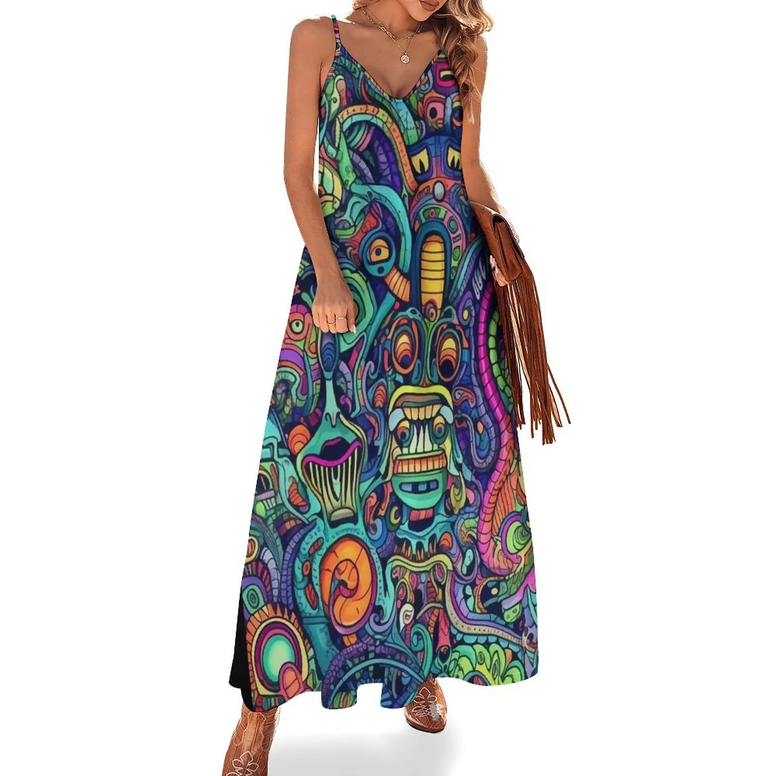 Alien Doodle Pattern Sleeveless Dress Women's evening dress wedding ...