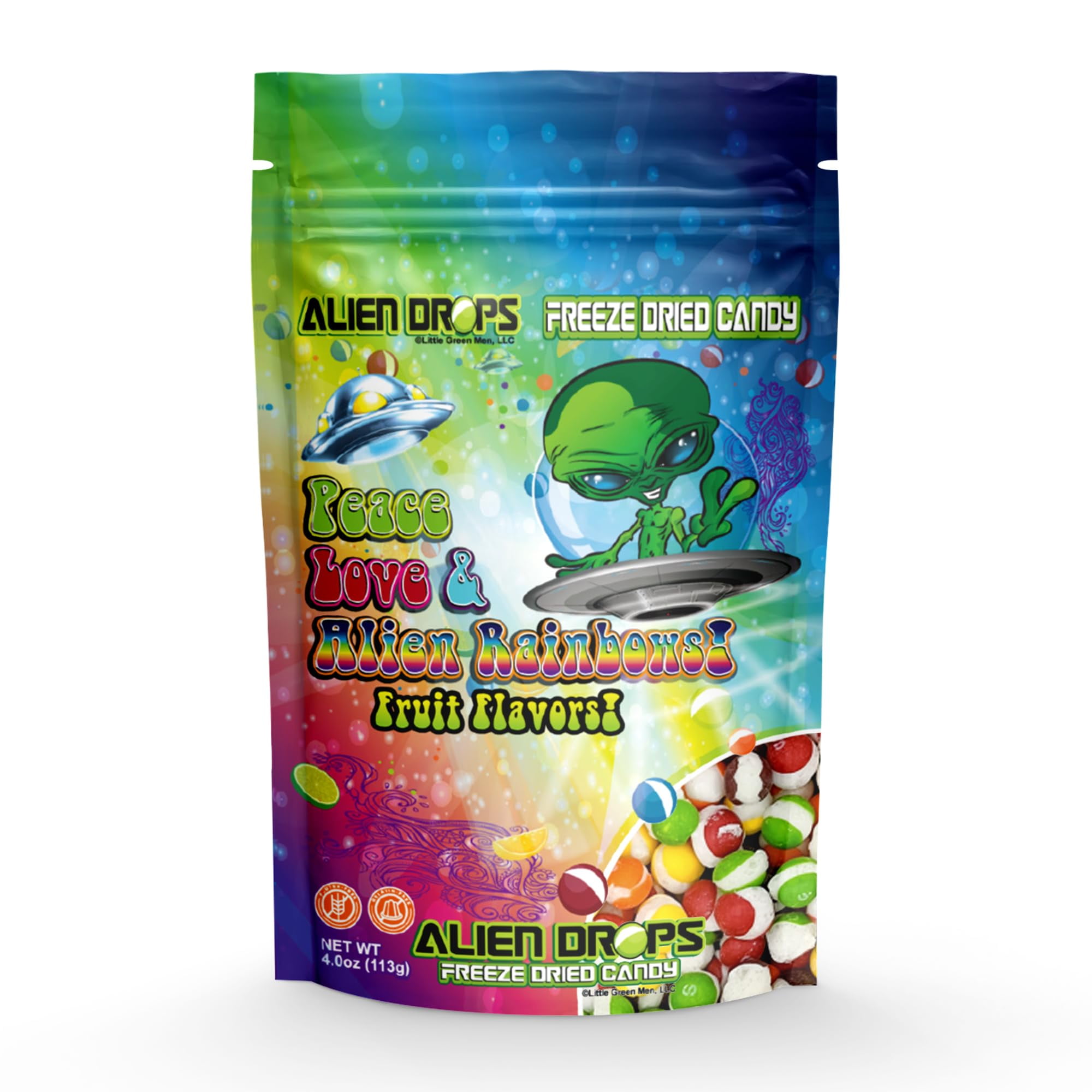 Alien Drops Peace Love & Alien TVS1 Rainbows Fruit Flavors, Freeze ...