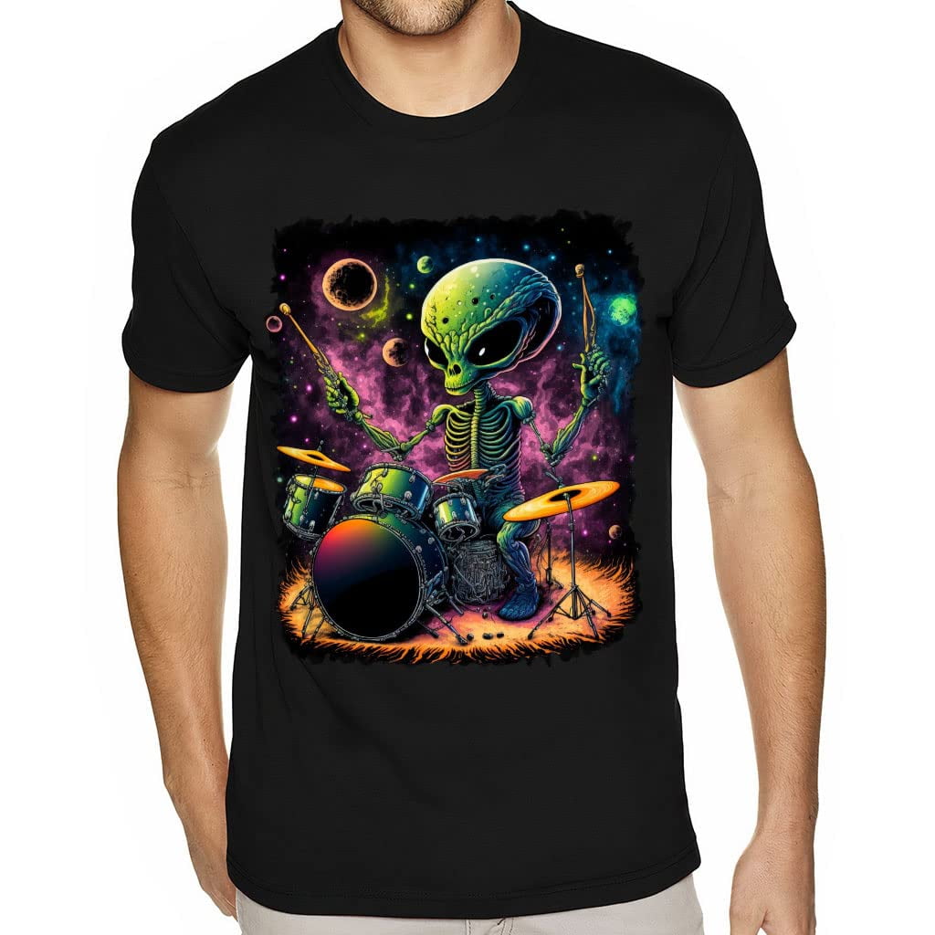 Alien Drummer Sueded T-Shirt - Drums T-Shirt - Funny Sueded Tee ...