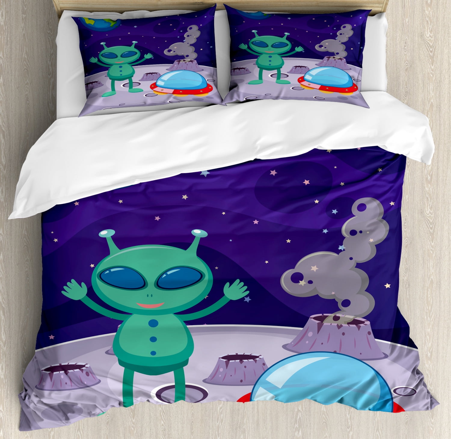 Alien Duvet Cover Set King Size, Cartoon Interpretation of a Mysterious ...