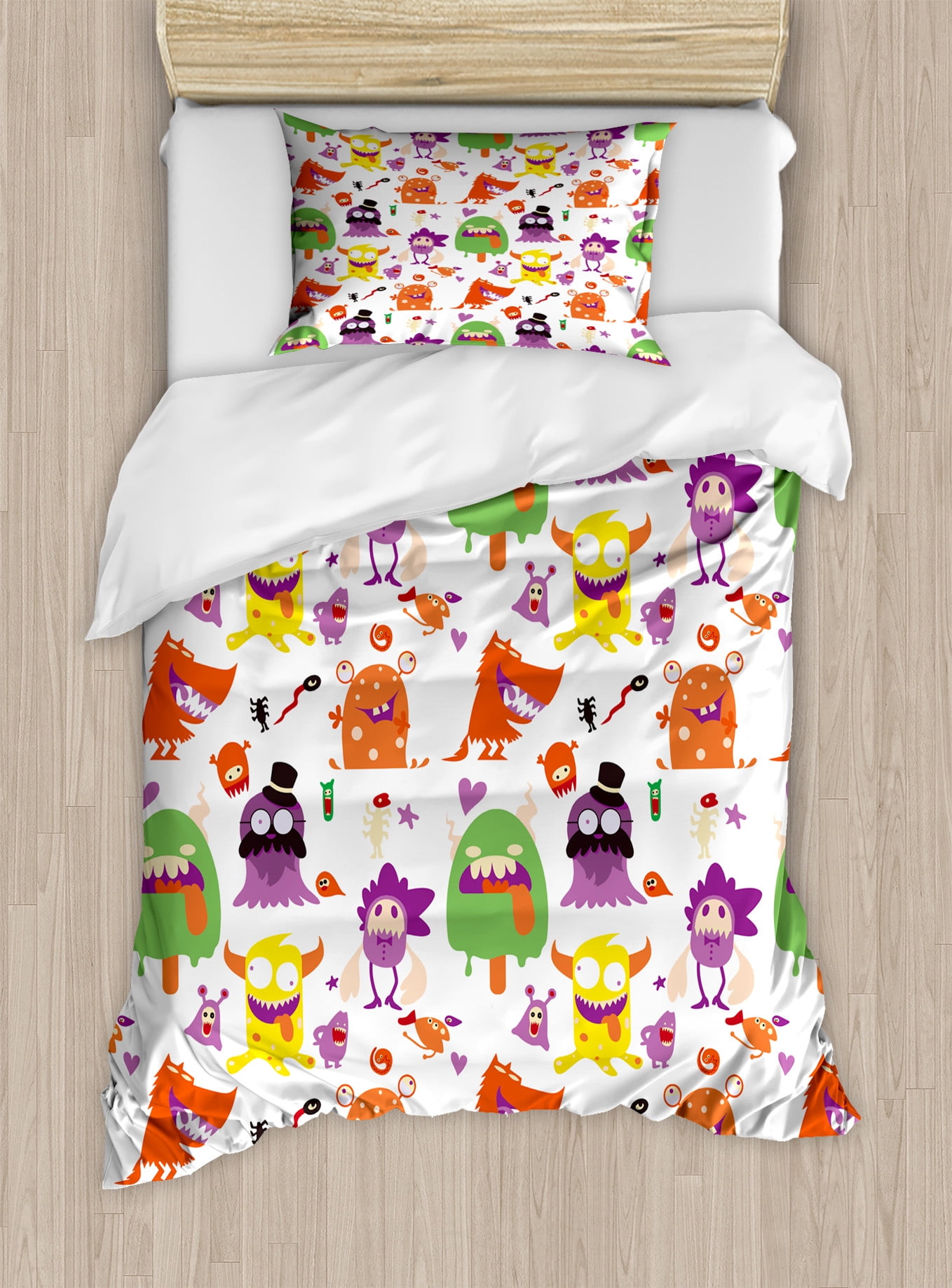Alien Duvet Cover Set, Monsters Humorous Creatures Beings Colorful ...