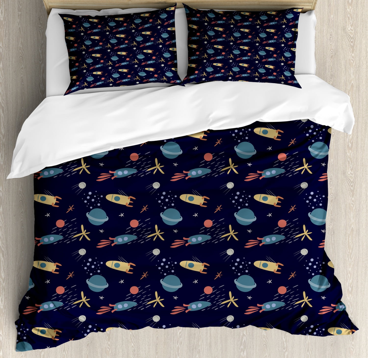 Alien Duvet Cover Set Queen Size, Composition of Stars Rockets Planets ...