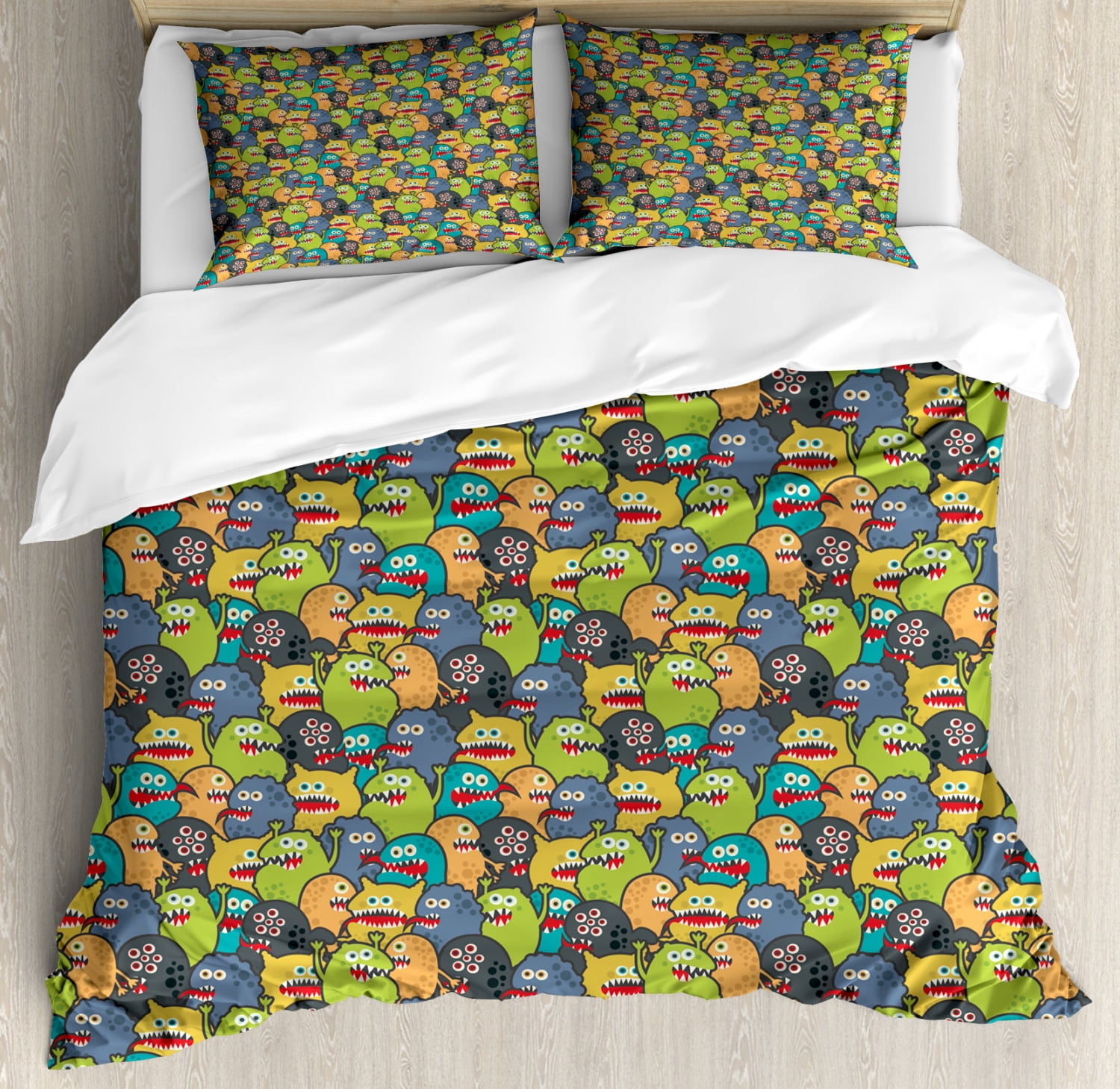 Alien Duvet Cover Set Queen Size, Monsters with Many Eyes Crowd of ...