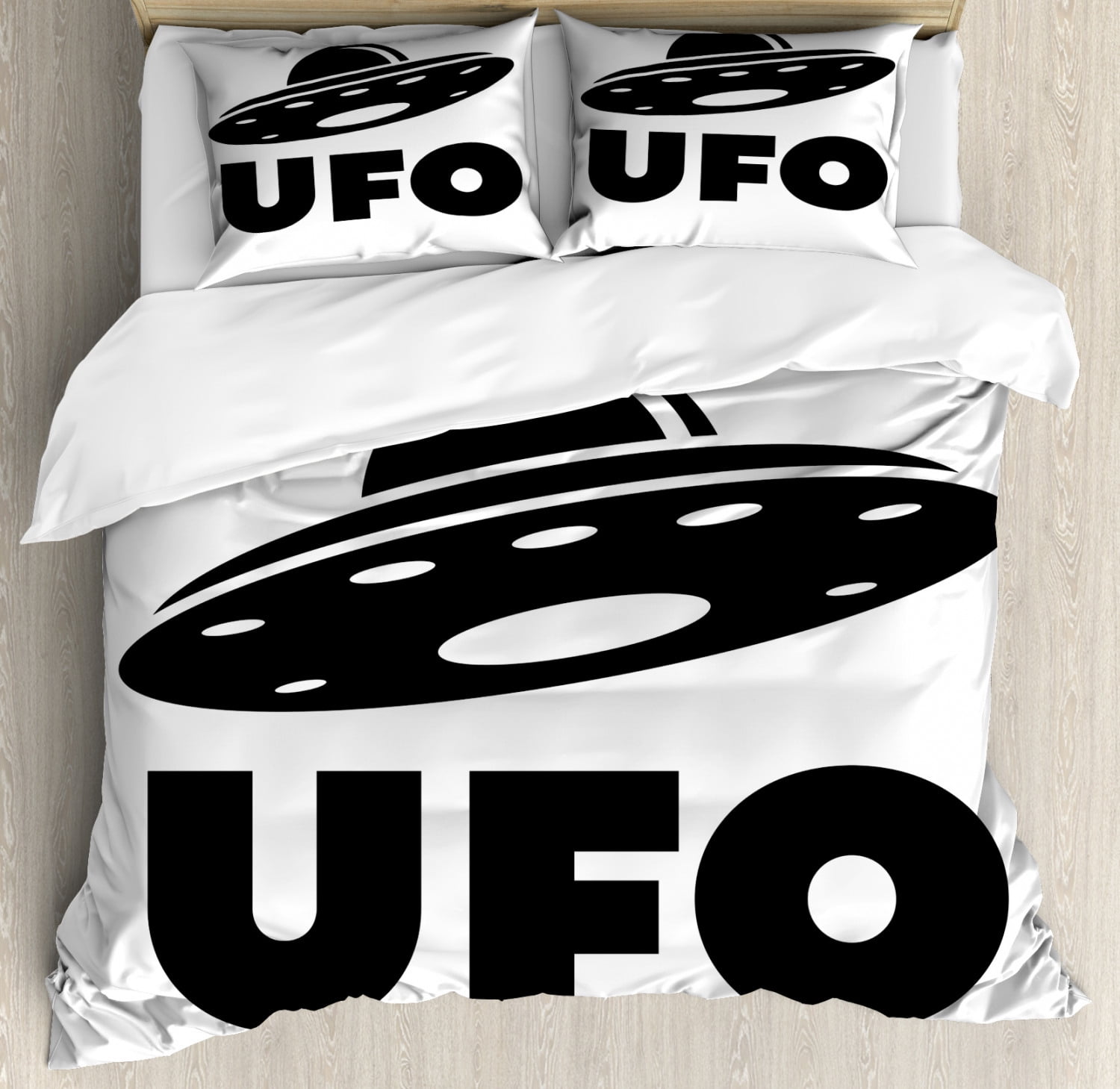 Alien Duvet Cover Set Queen Size, UFO Lettering Unidentified Flying ...