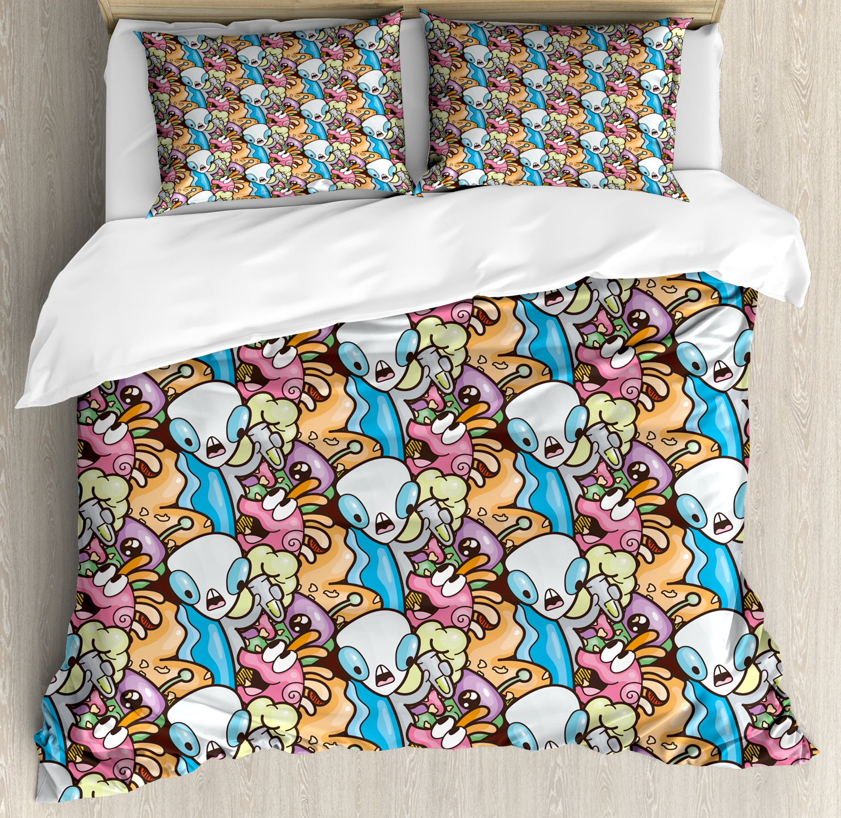 Alien Duvet Cover Set, Repetitive Funny Layout of Humorous Graphic ...