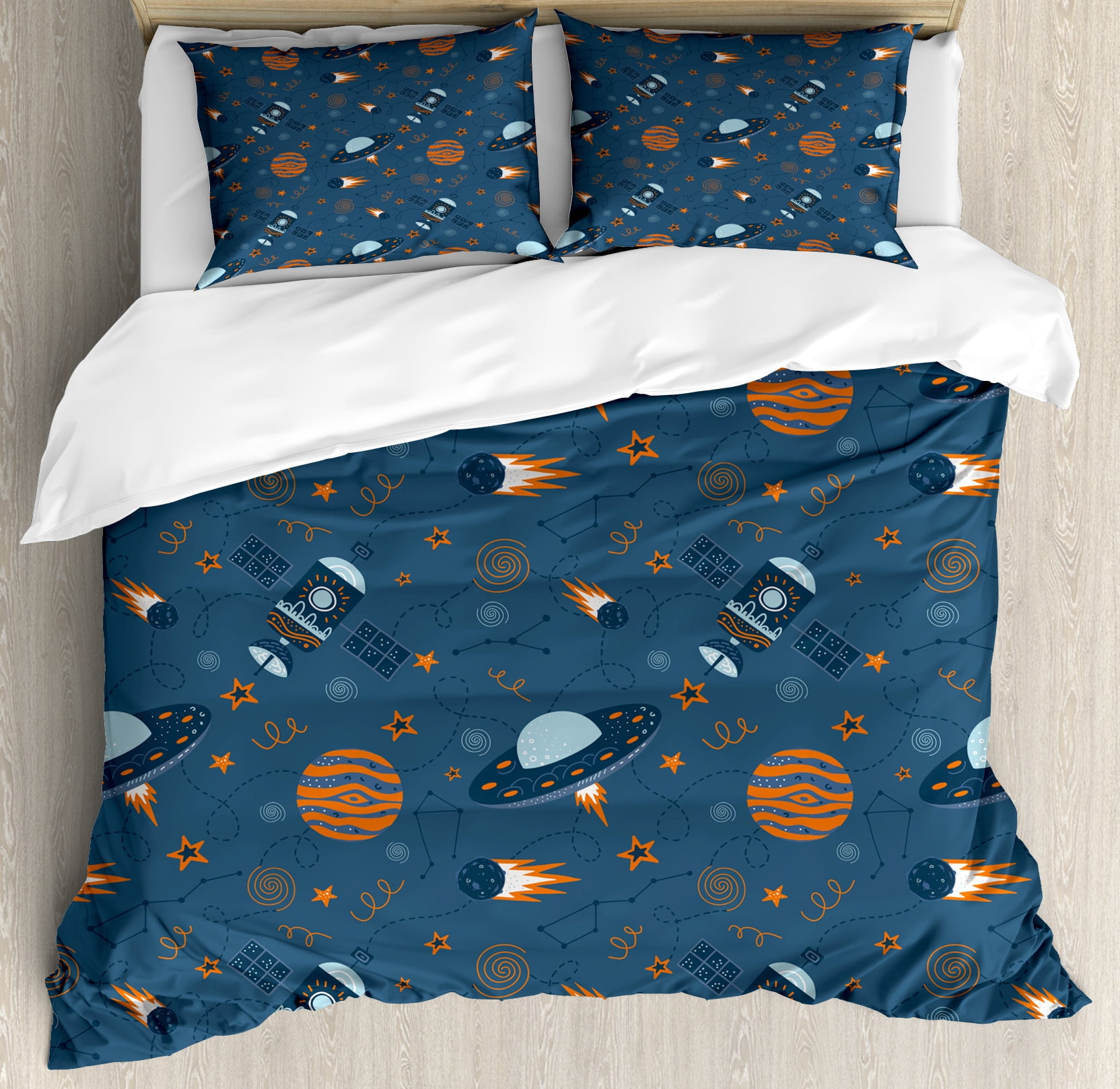Alien Duvet Cover Set, Space Elements Pattern Satellite Stars ...