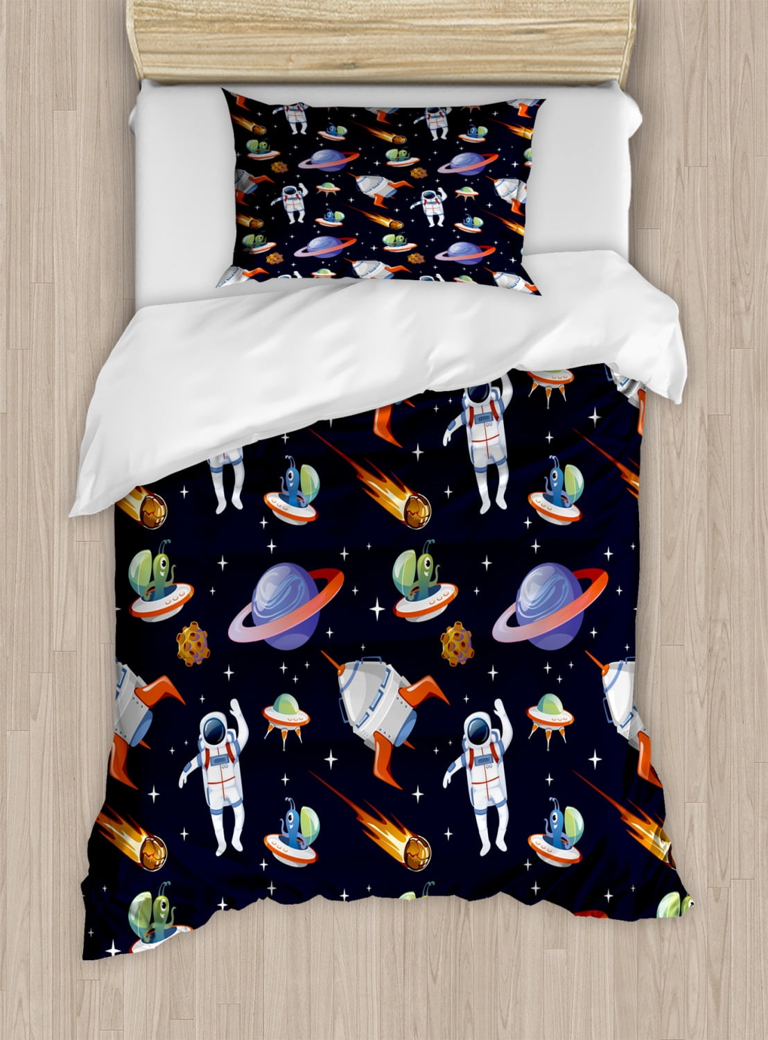 Alien Duvet Cover Set Twin Size, Galaxy Asteroid Astronaut UFO ...