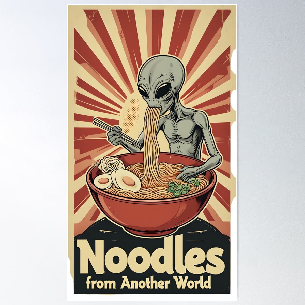 Alien Eating Ramen Noodles, Noodles From Another World T-Shirt Poster ...