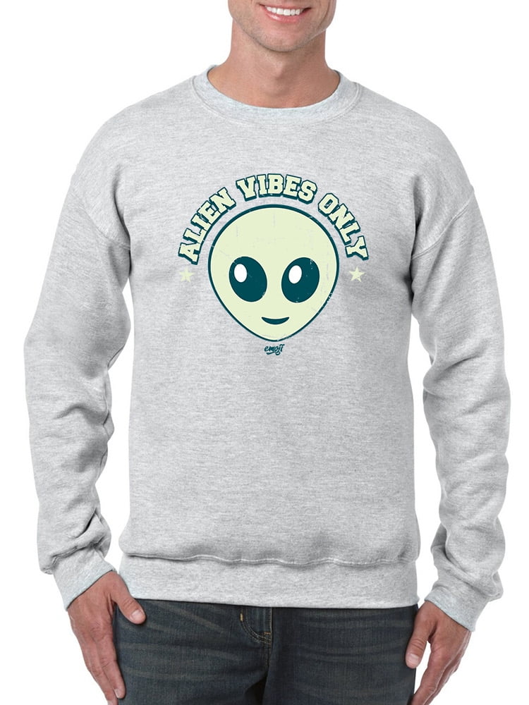 Alien Emoji Vibes Only - Retro UFO Space Graphic Men's Sweatshirt ...