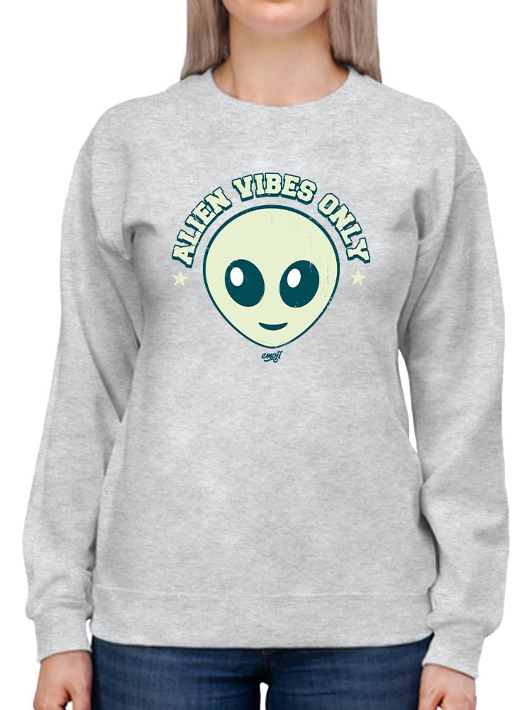 Alien Emoji Vibes Only - Retro UFO Space Graphic Women's Sweatshirt ...