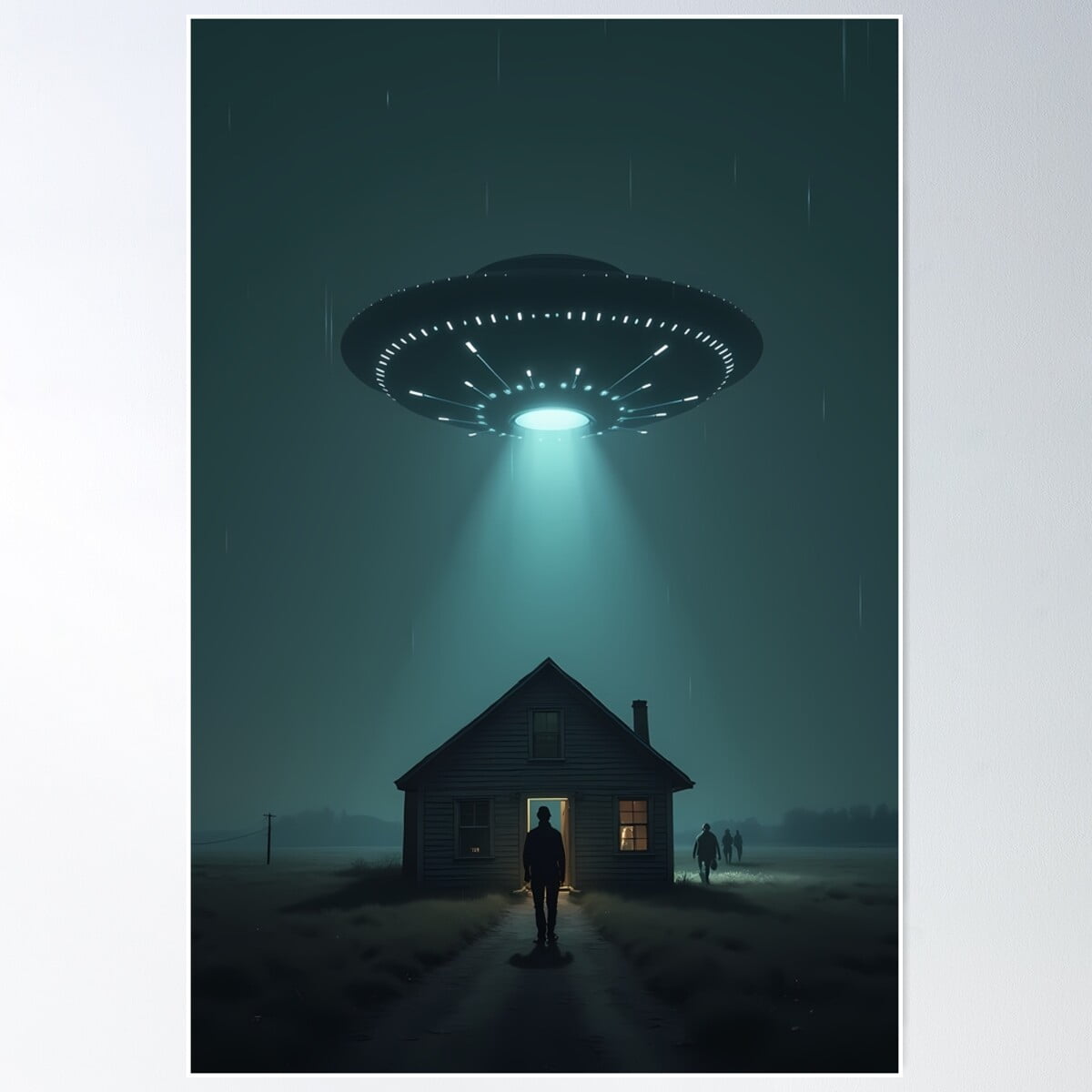 Alien Encounter Over A Desolate Farmhouse Poster Wall Art Modern Wall ...