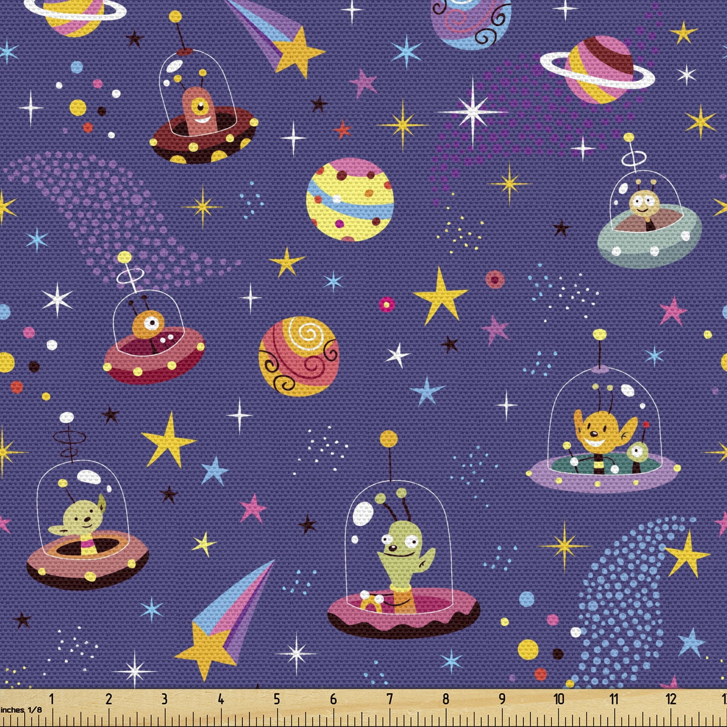 Ambesonne Alien Fabric by the Yard Upholstery, Space Characters Galaxy ...