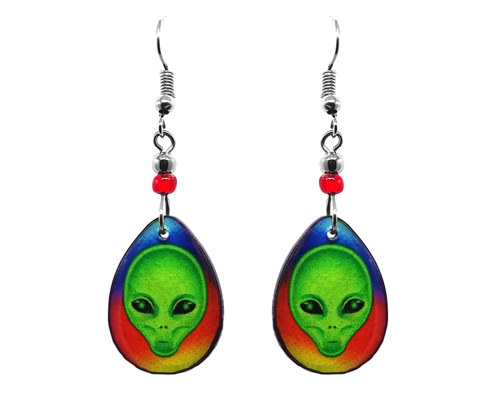 Alien Face Graphic Teardrop Dangle Earrings - Womens Fashion Handmade ...