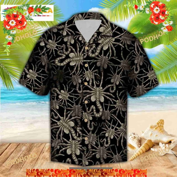 Alien Face Hugger Surfing Button Up Funny Hawaiian Shirt - Walmart.com