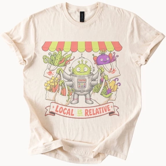 Alien Farmer Shopping Graphic Tee Quirky Space Character Design Size S ...