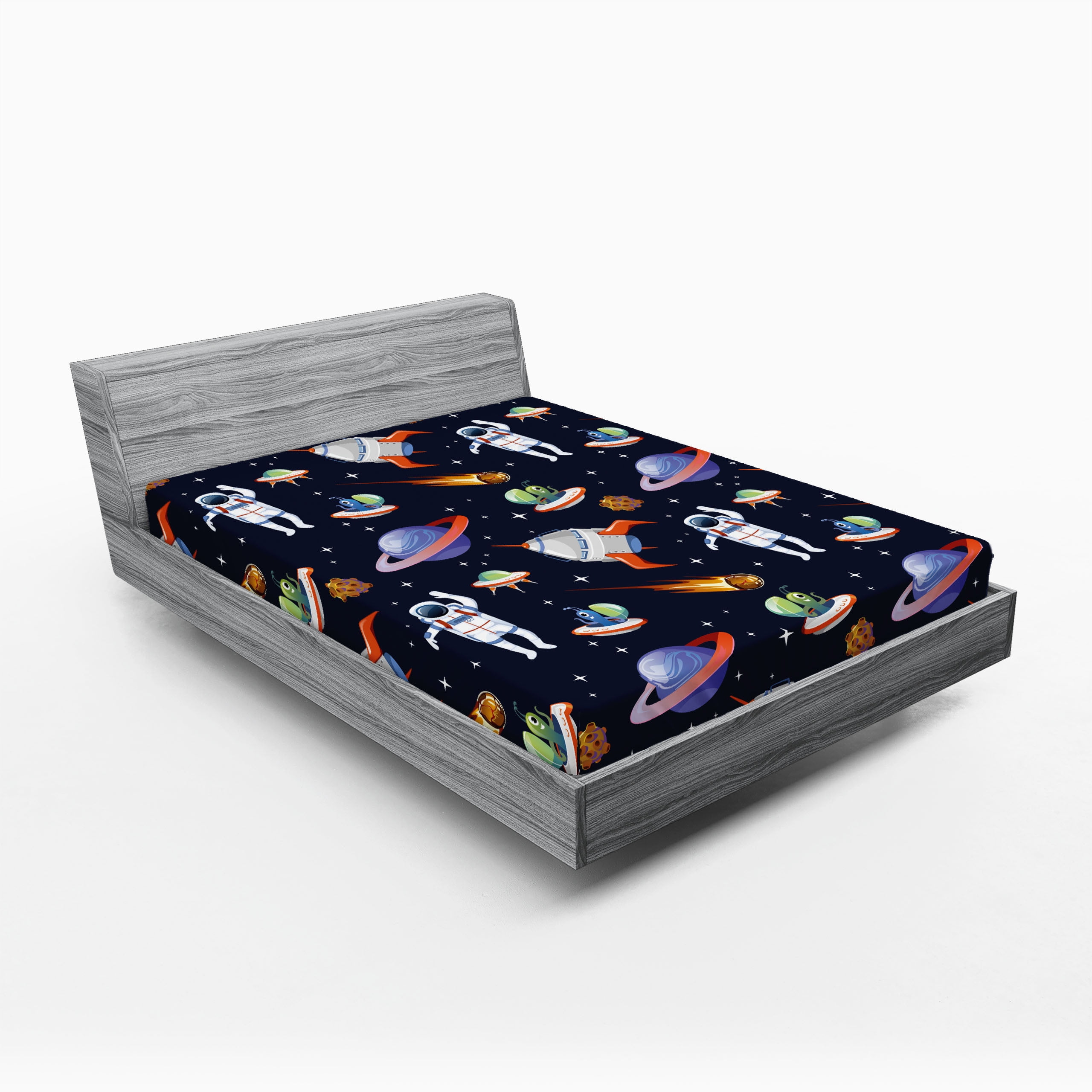 Alien Fitted Sheet, Galaxy Asteroid Astronaut UFO Spaceship Outer Space ...