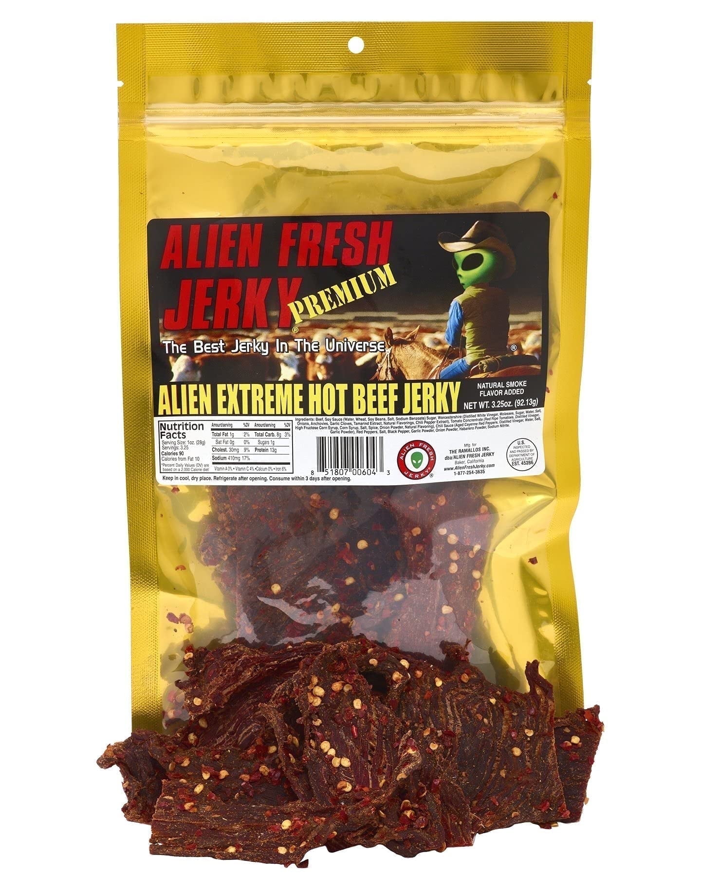 Alien Fresh Jerky - Classic - Extreme Hot - Premium Beef - Low Calorie ...