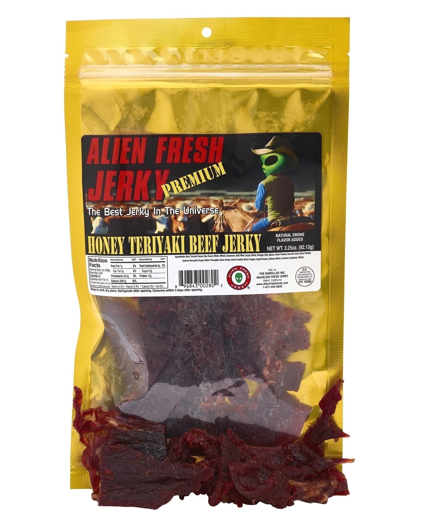 Alien Fresh Jerky - Classic - Honey Teriyaki - Premium Beef - Low ...