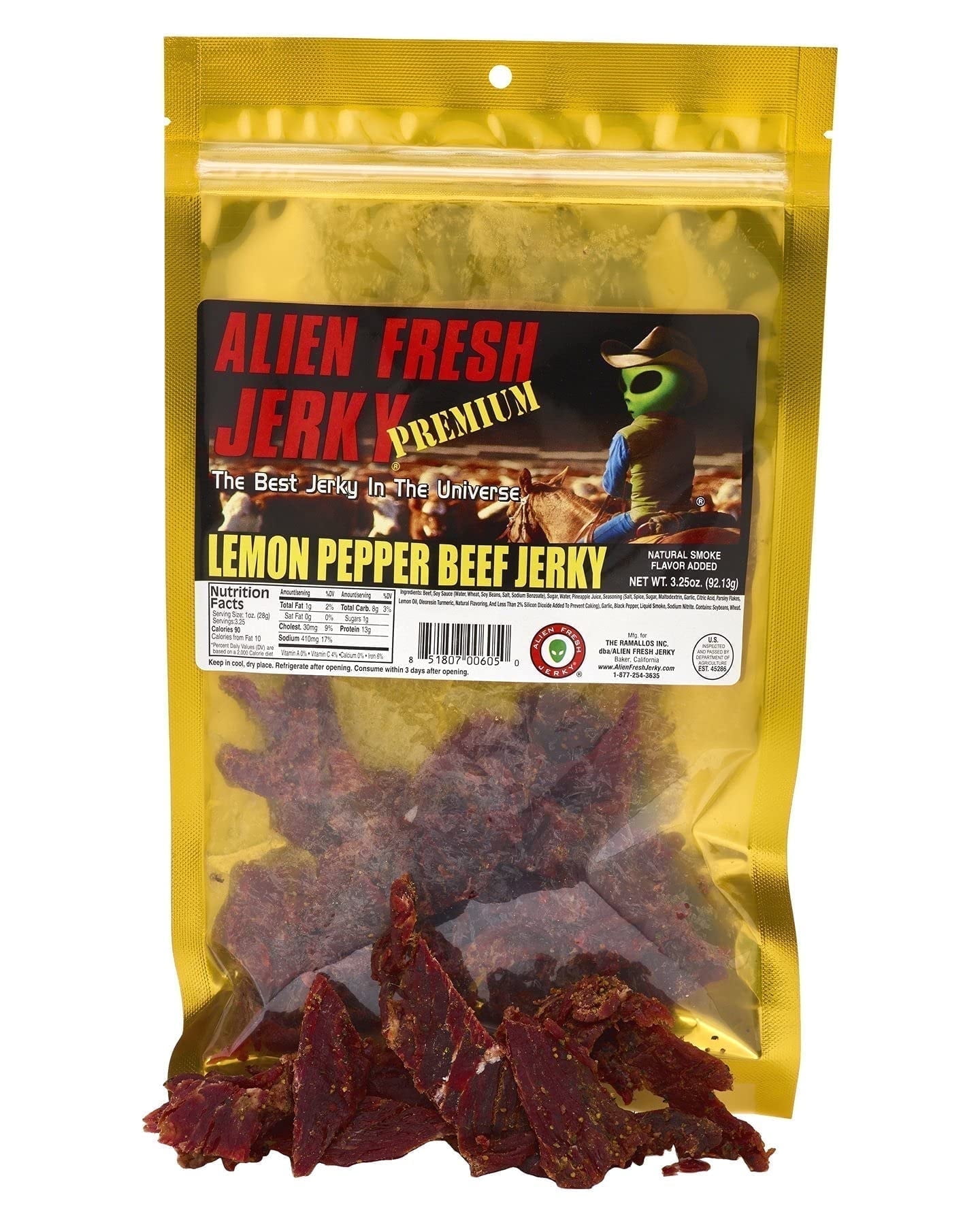 Alien Fresh Jerky - Classic - Lemon Pepper Beef Jerky - Premium Beef ...