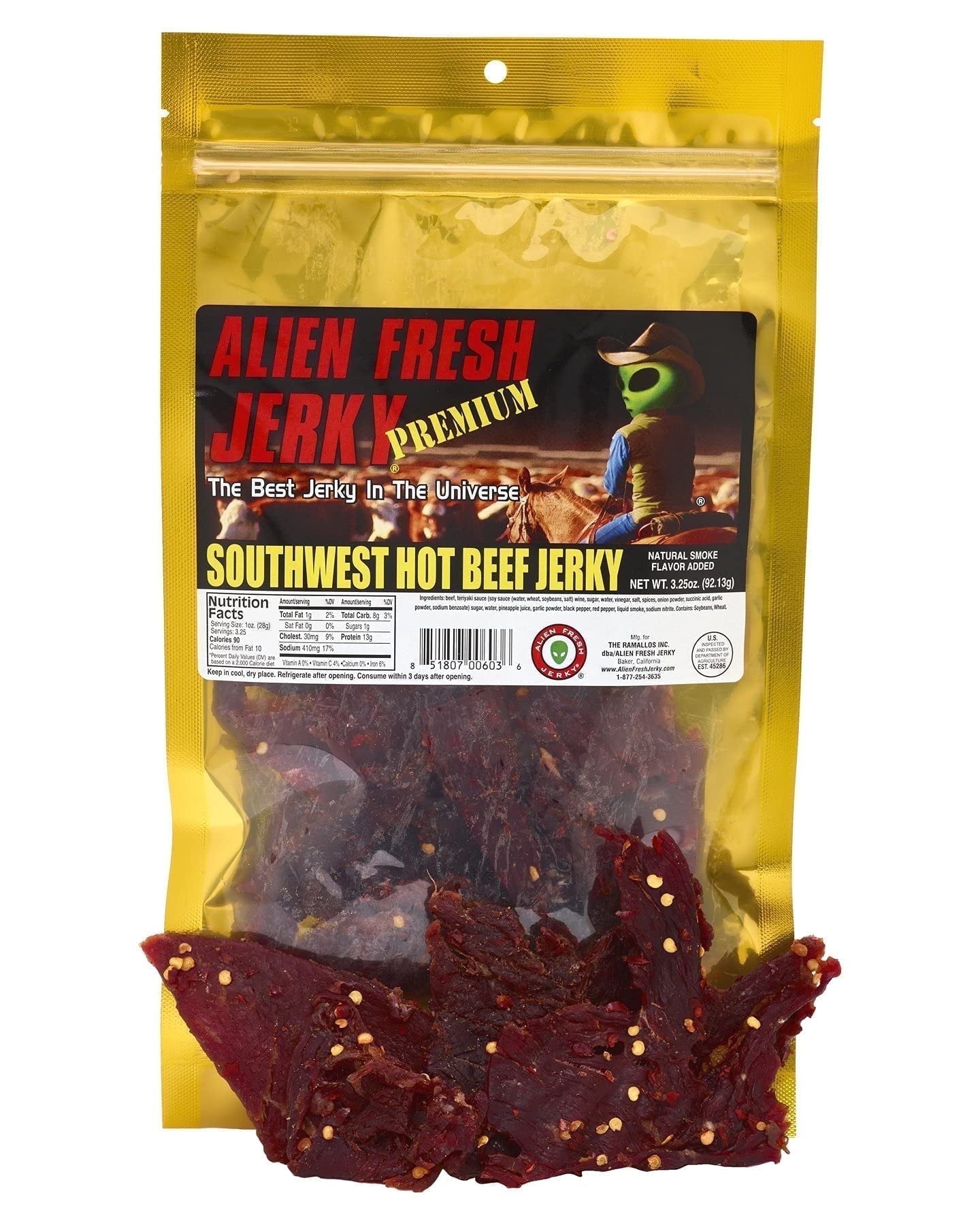Alien Fresh Jerky - Classic - Southwest Hot - Premium Beef - Low ...