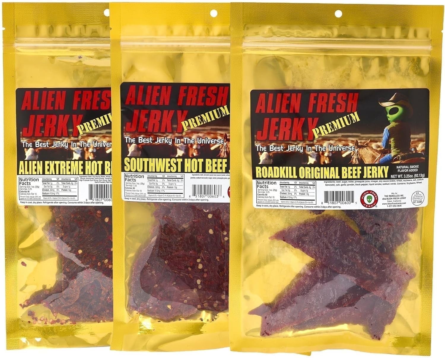 Alien Fresh Jerky - Hot Trio Variety Bundle | Road Kill Original ...