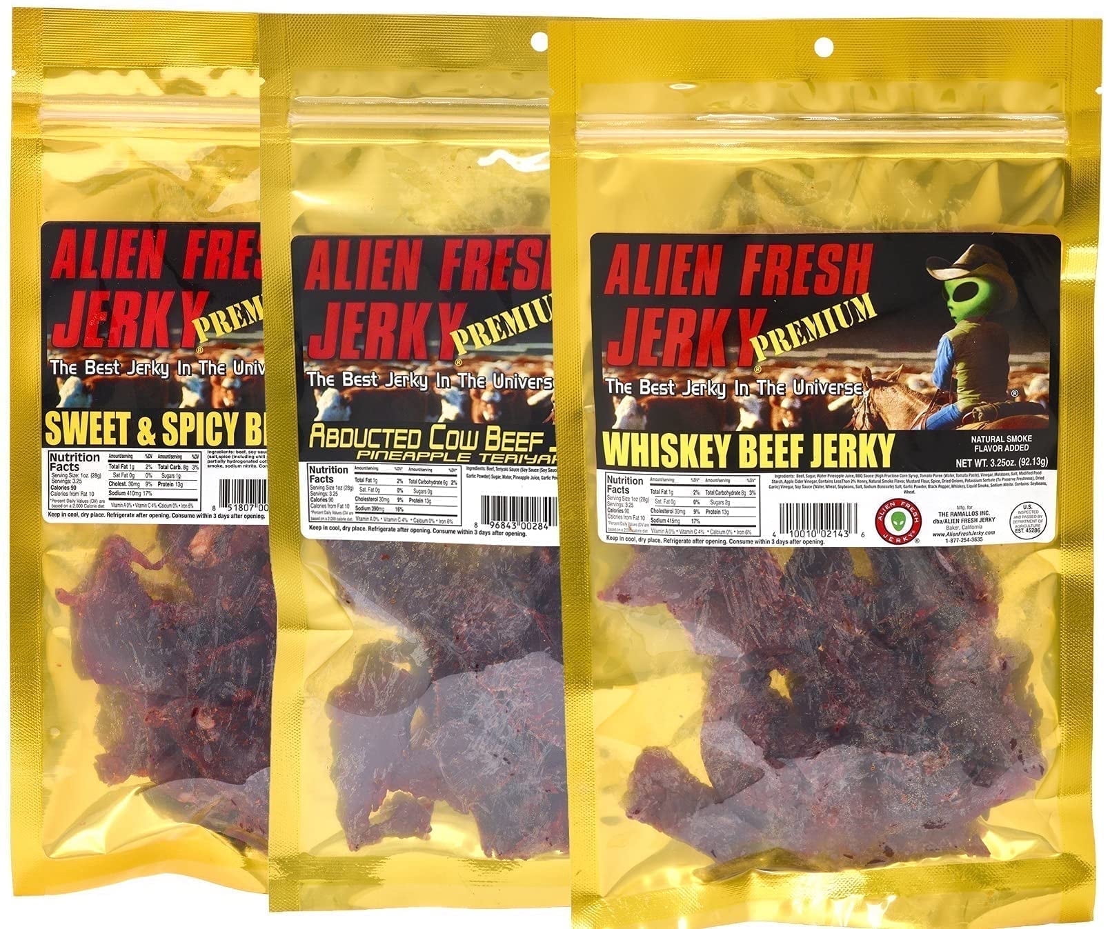 Alien Fresh Jerky - Top Trio | Sweet & Spicy - Abducted Cow Pineapple ...