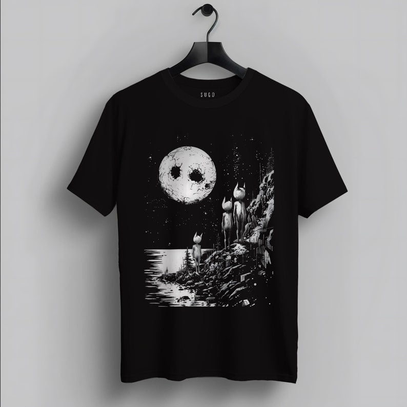 Alien Full Moon Psychedelic Cottagecore Gothic Graphic Tee Casual ...