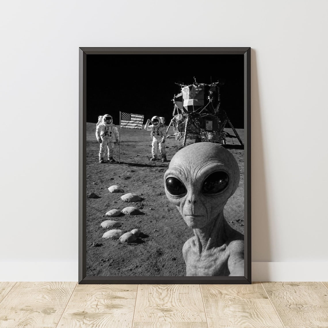 Alien Funny Ufo Black White Surreal Sci Fi Humor Poster Unframed Paper ...