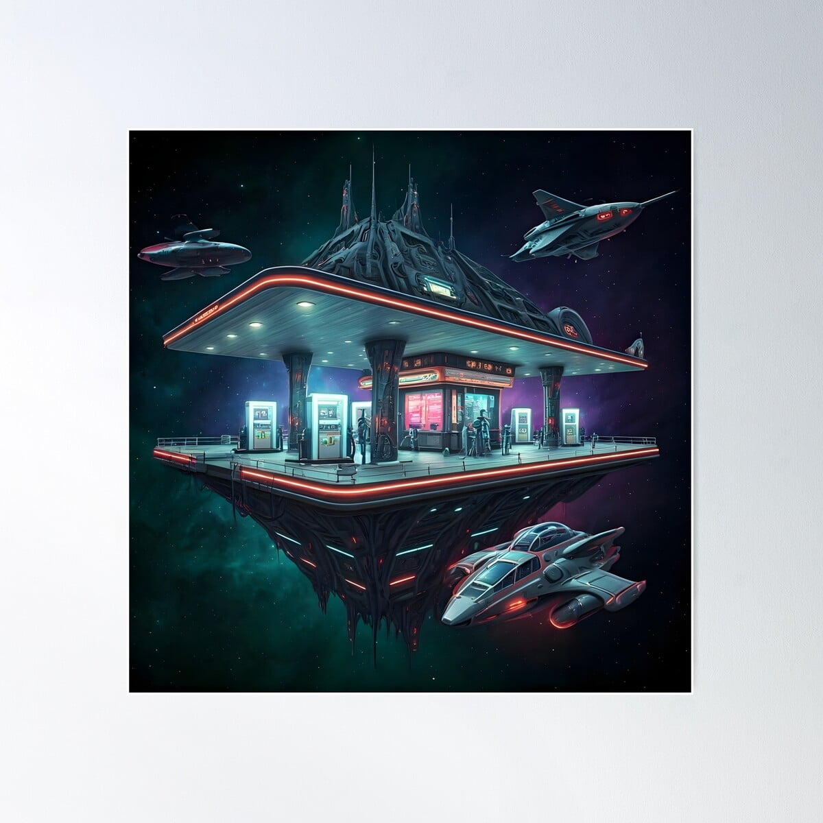 Alien Gas Station Poster Wall Art, Modern Wall Decor For Living Room ...