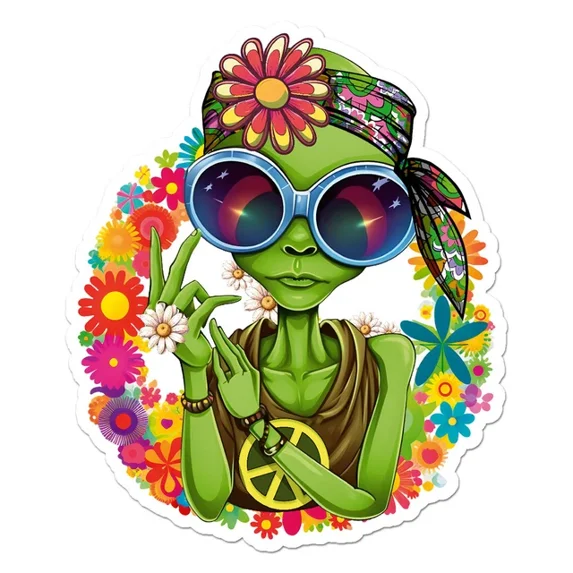 Alien Girl Peace Hippie Sticker Phone Decal Water Bottle Stickers Car ...