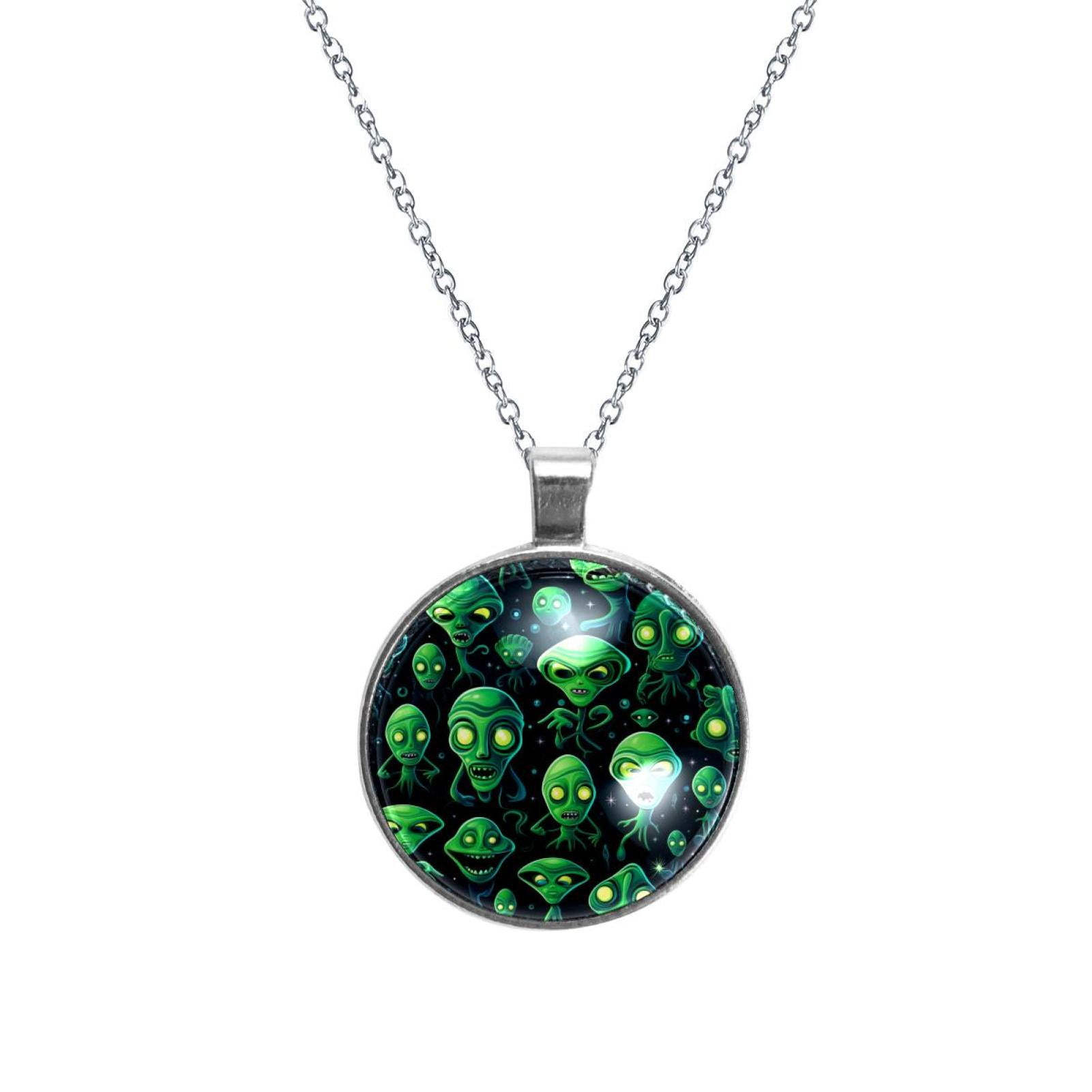 Alien Glass Design Circular Pendant Necklace - Walmart.com