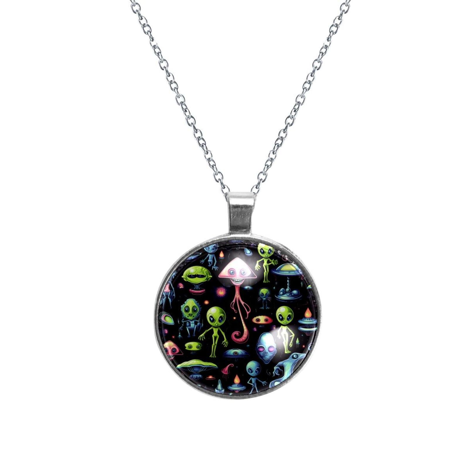 Alien Glass Design Circular Pendant Necklace - Walmart.com