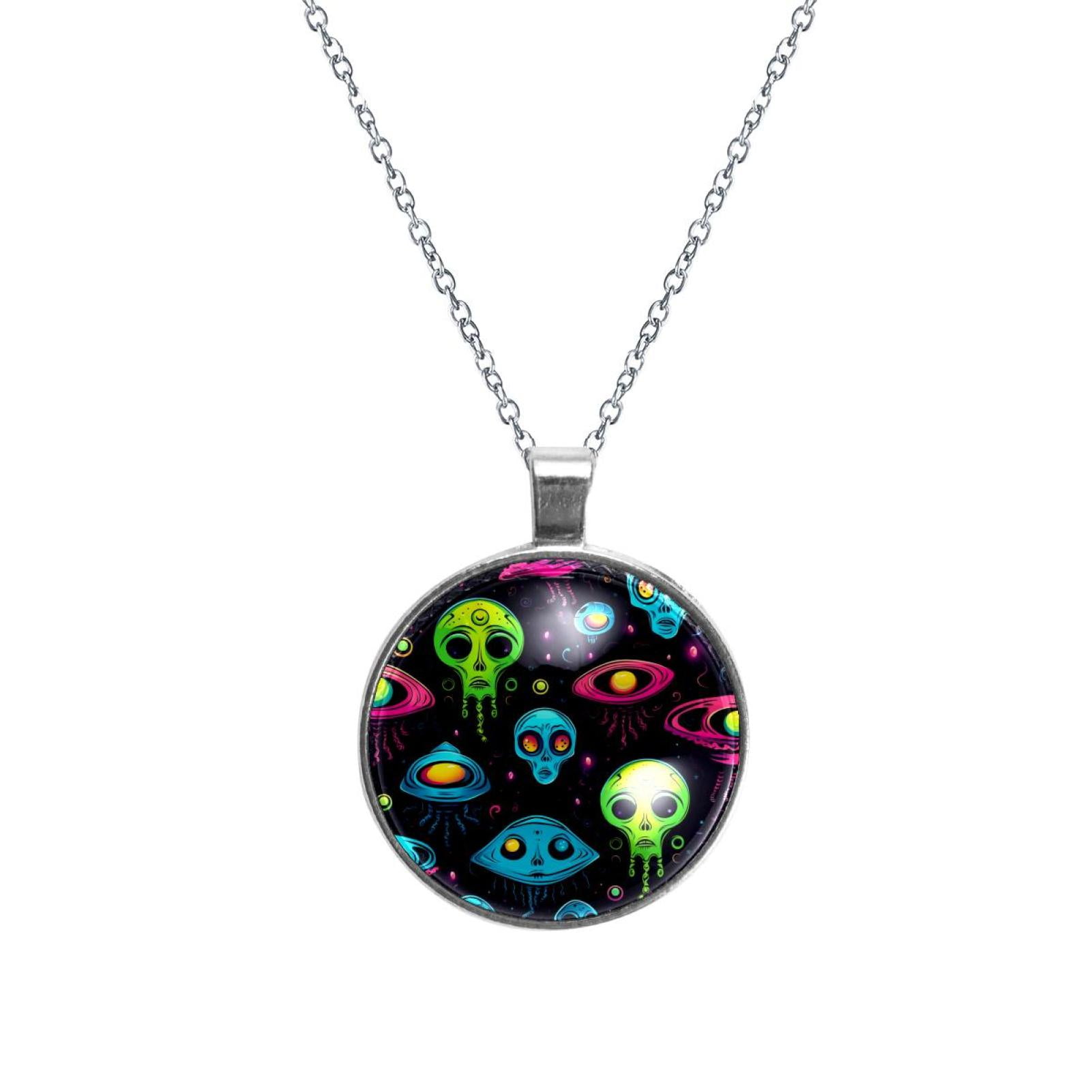 Alien Glass Design Circular Pendant Women's Necklace - Walmart.com