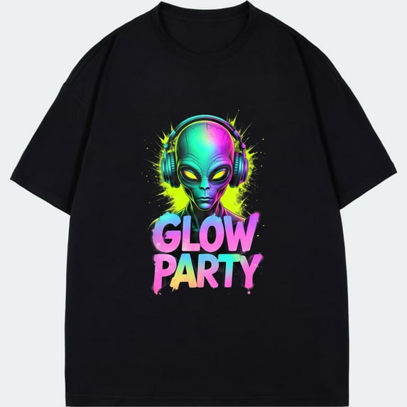 Alien Glow Party T Shirt Black Neon Alien With Headphones And Glow ...