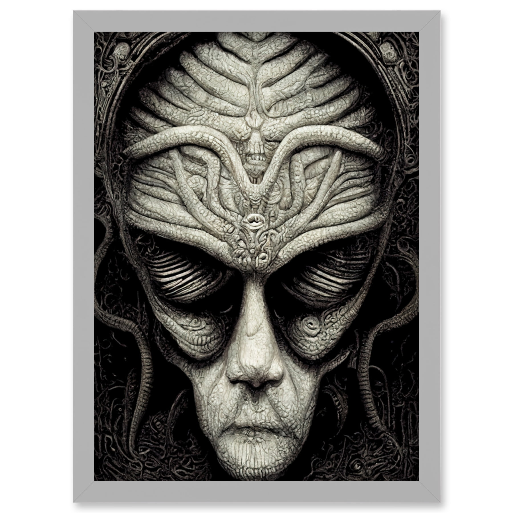 Alien Grays Monochrome Gothic Horror Artwork Framed Wall Art Print A4 ...