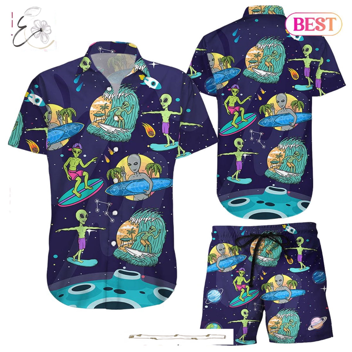Alien Hawaiian Shirt Alien Surfing Beach Summer Aloha Hawaii Shirt ...