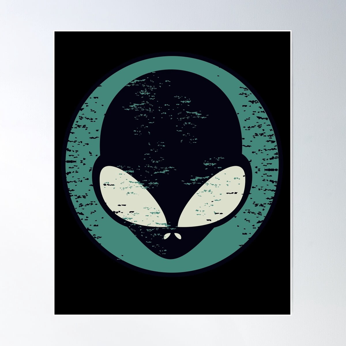 Alien Head Black And Green Grunge Poster Wall Art, Modern Wall Decor ...