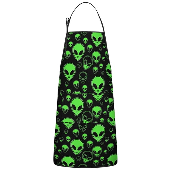 Alien Head Black Pattern Apron for Women with Pockets, Cotton Linen ...