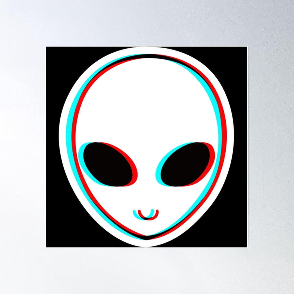 Alien Head In 3D Anaglyph Style Poster Wall Art, Modern Wall Decor For ...