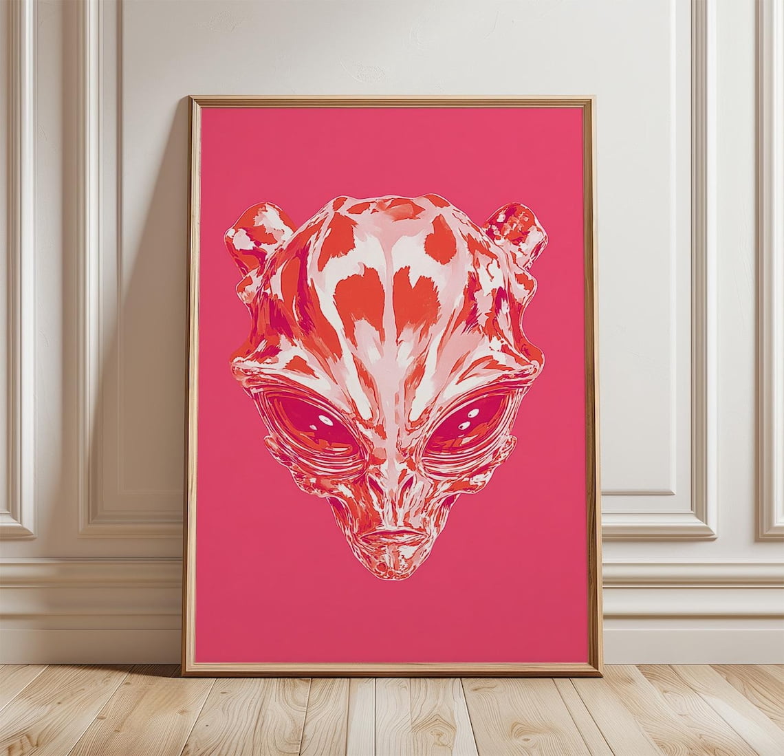Alien Head Neon Sci Fi Futuristic Abstract Pink Statement Art Unframed ...