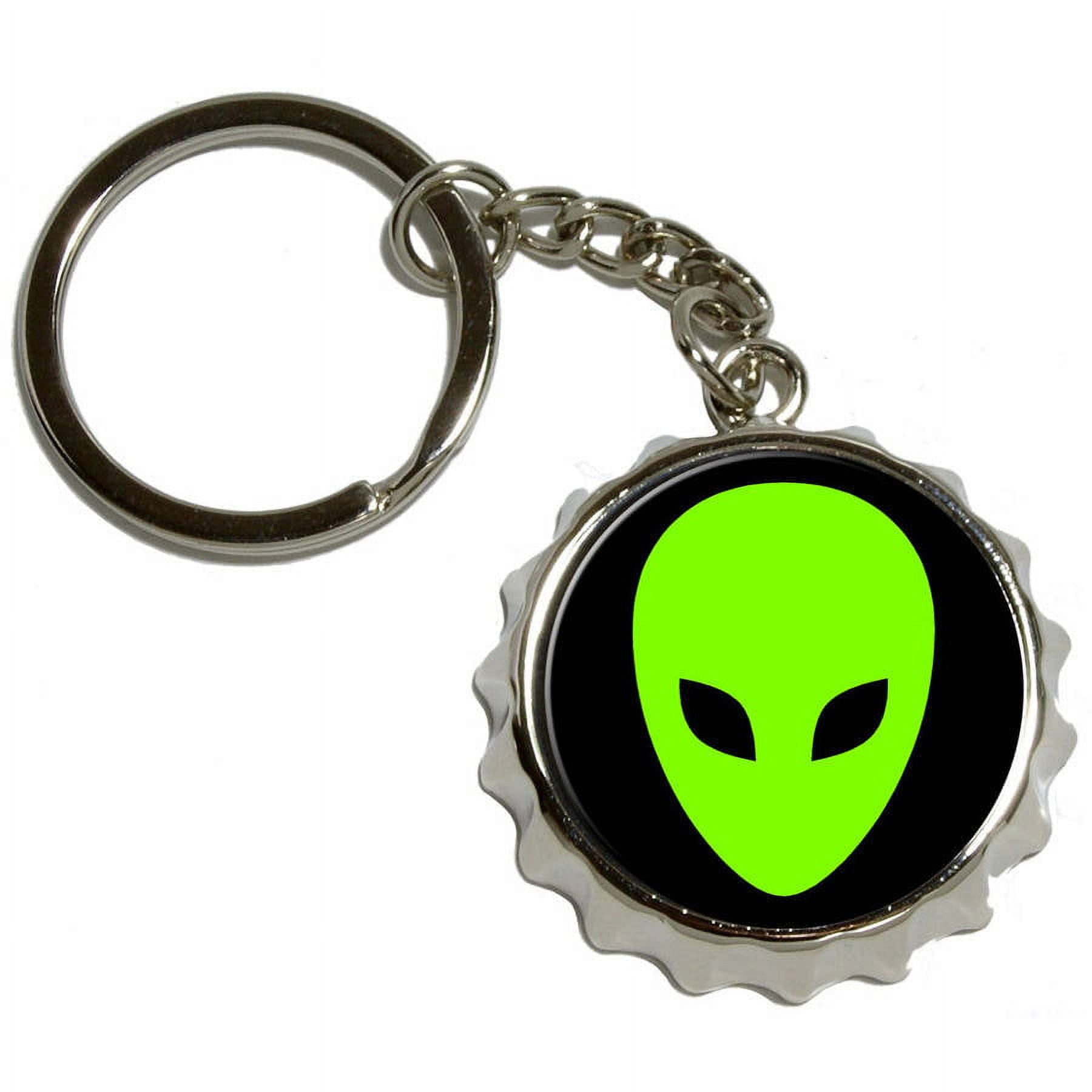 Alien Head, Nickel Plated Metal Popcap Bottle Opener Keychain Key Ring ...
