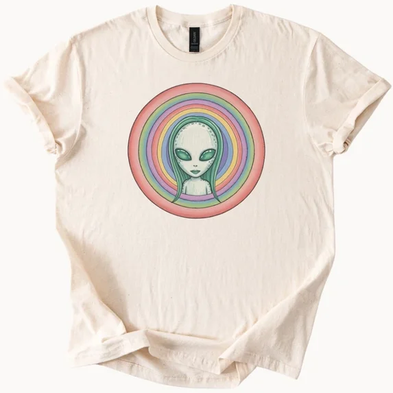 Alien Head Tee Rainbow Circle Sci Fi T Shirt Extraterrestrial Apparel ...