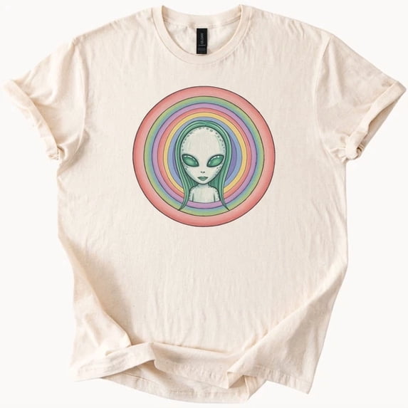 Alien Head Tee Rainbow Circle Sci Fi T Shirt Extraterrestrial Apparel ...