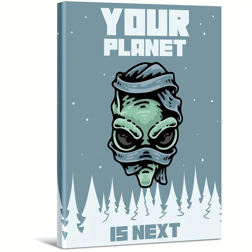 Alien Head With Environmental Message. Large Wooden Framed Wall Art ...