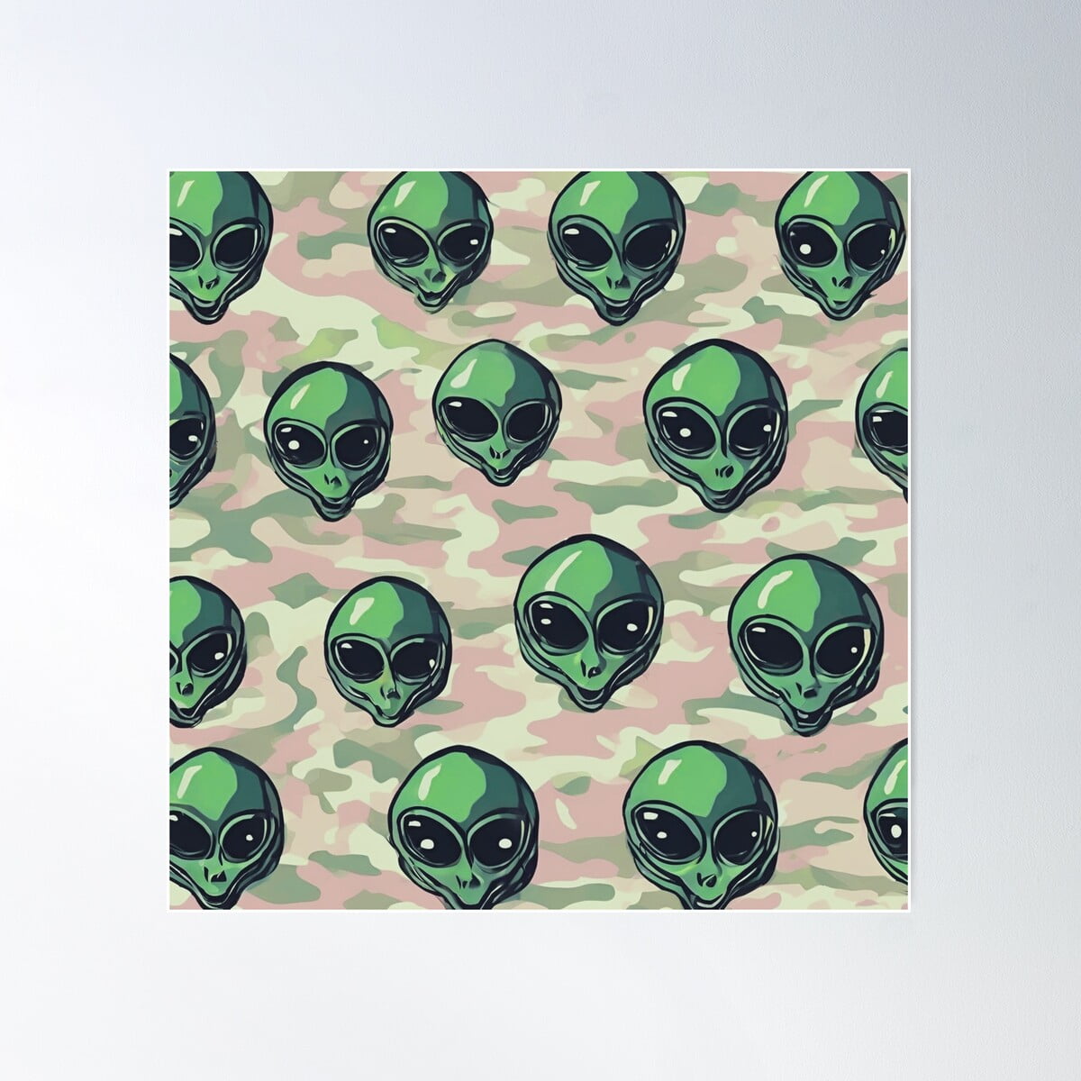 Alien Heads On Camoflauge Canvas Collage Poster Wall Art, Modern Wall ...