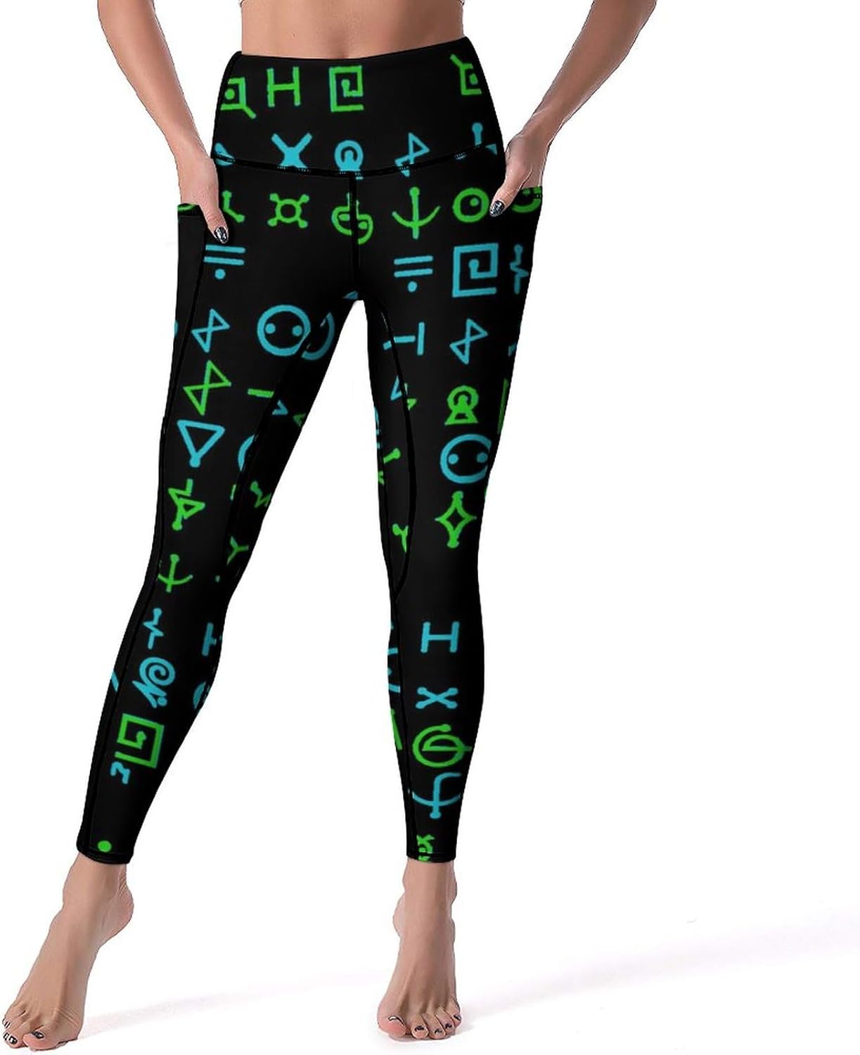 Alien Hieroglyphs Symbols Women's Yoga Pants High Waisted Leggings ...